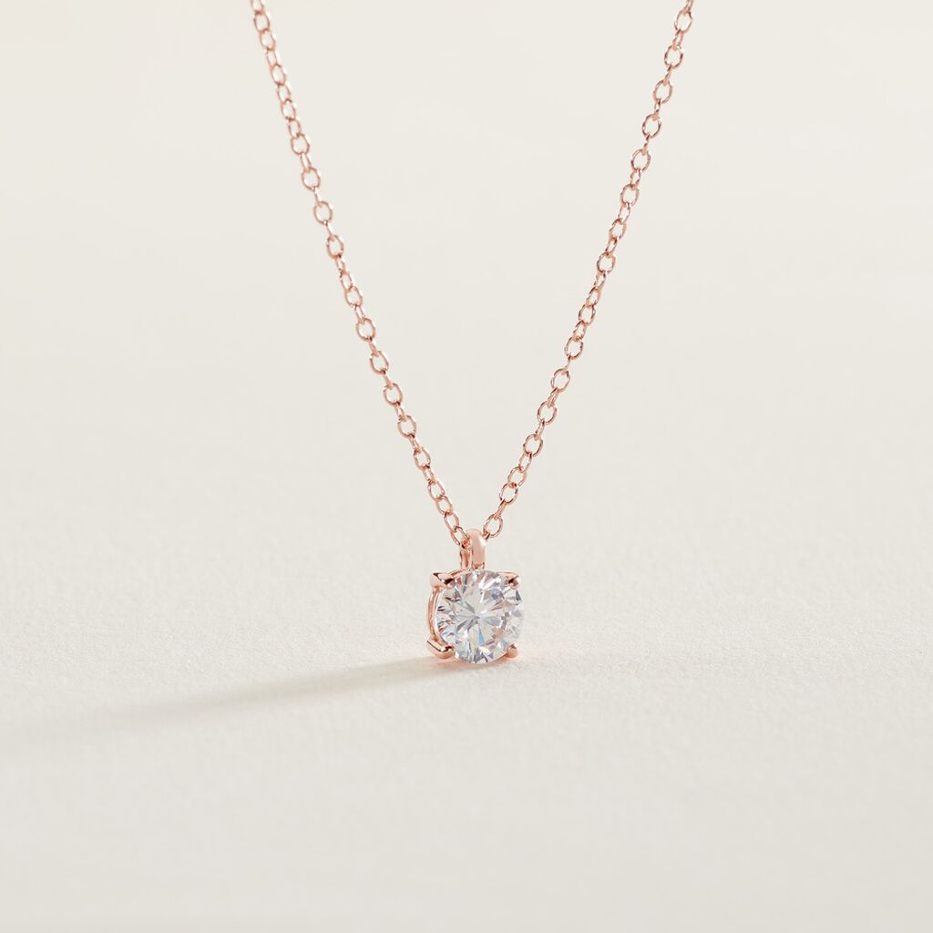 Collier Solitaire Argent Rose Lylwenn Oxyde De Zirconium - FACFRZW373E ...
