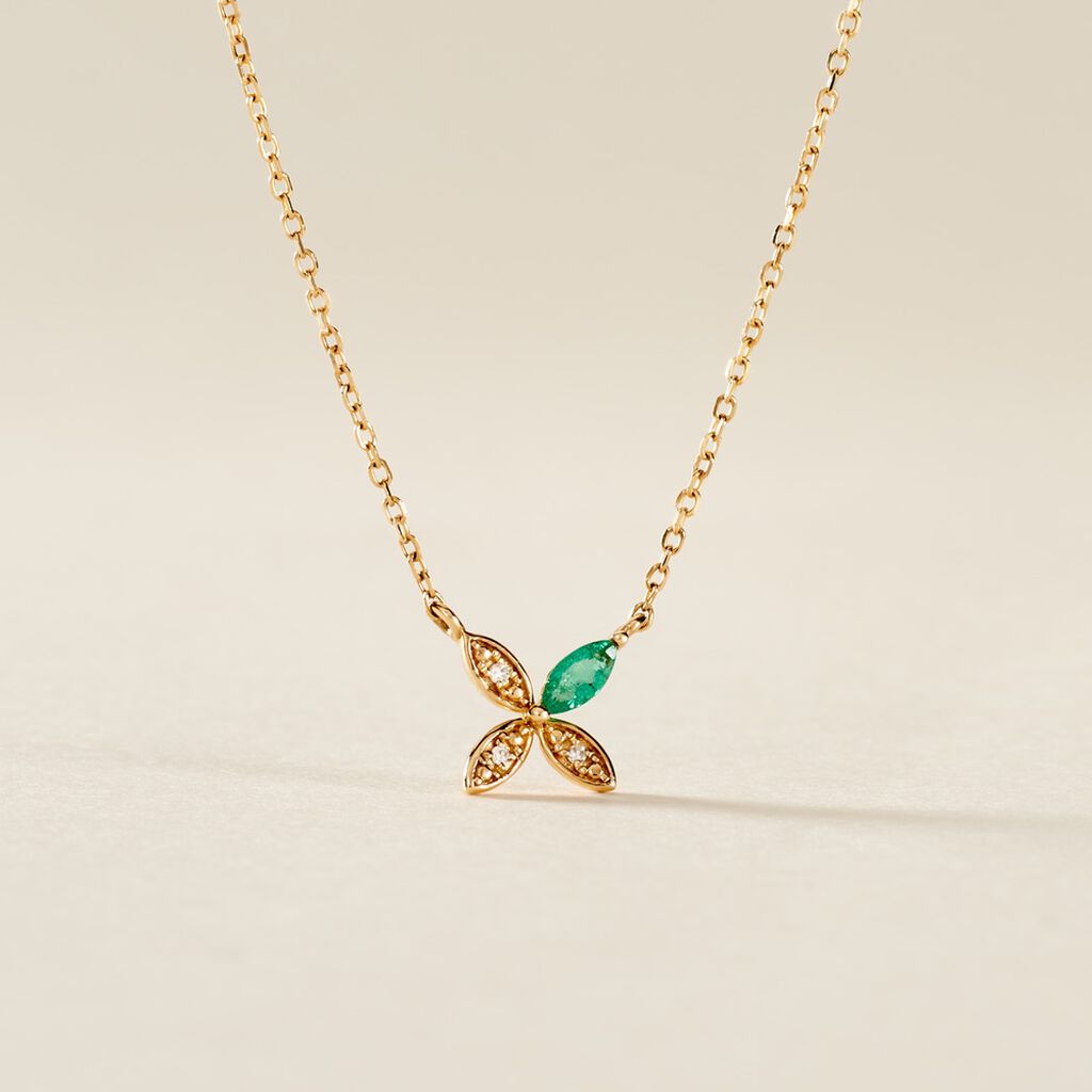 Collier Flower Power Or Jaune Emeraude Diamant - B3CFJEV106C • Marc Orian | Bijouterie en ligne