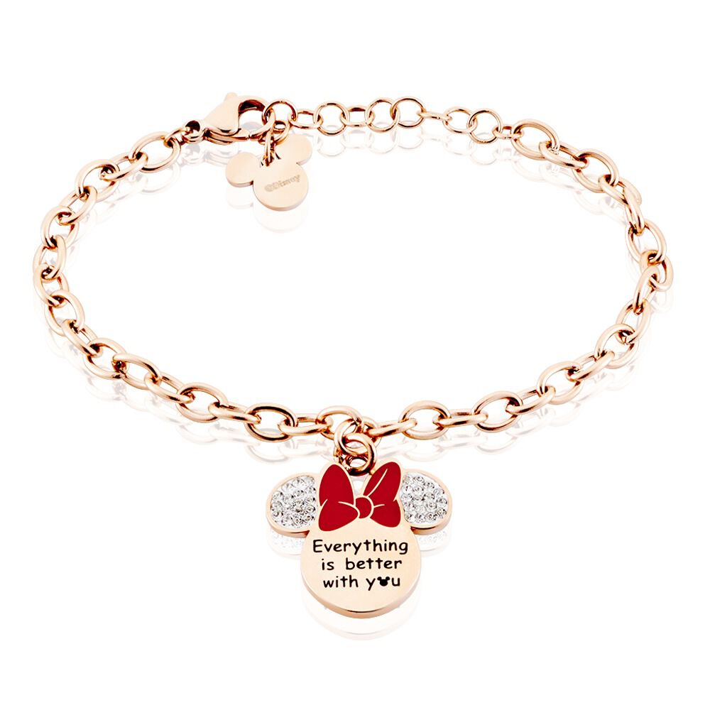 Bracelet Disney Acier Dore Rose Cristaux